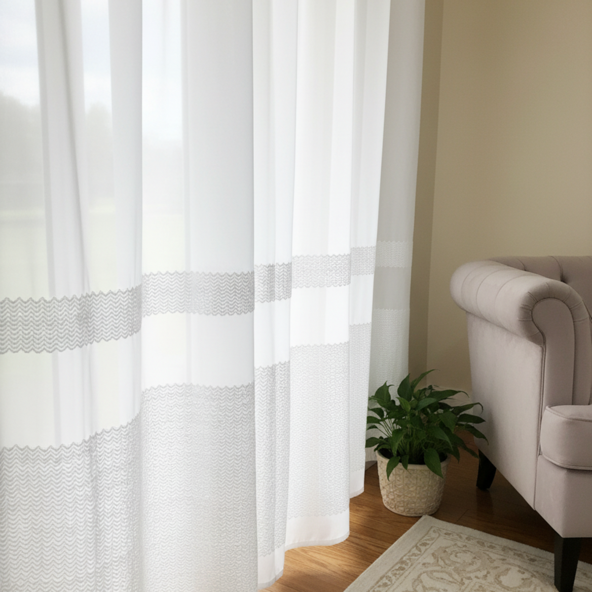 5X2.18m 3D Look Embossed Lace Curtains | White – EDURA